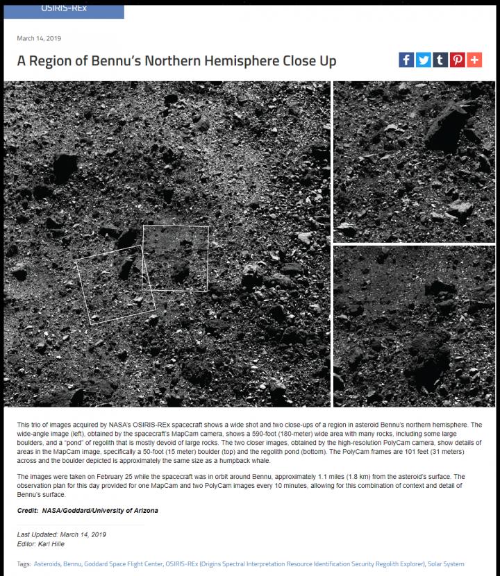 A Region of Bennu's Northern Hemisphere Close | EurekAlert!