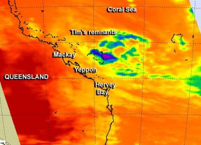 NASA sees remnants of Cyclone Tim fading near | EurekAlert!