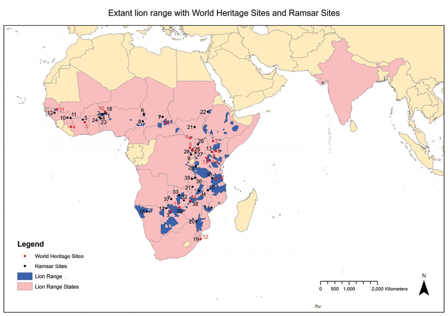 Extant Lion Range Map with Int [IMAGE] | EurekAlert! Science News Releases