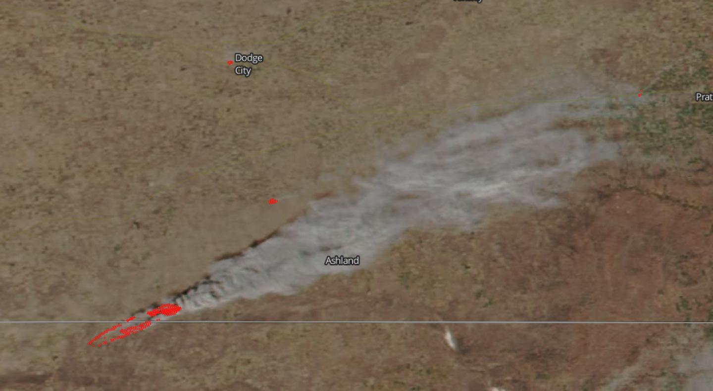 NASA Spots Grass Fires in southwestern Kansas | EurekAlert!