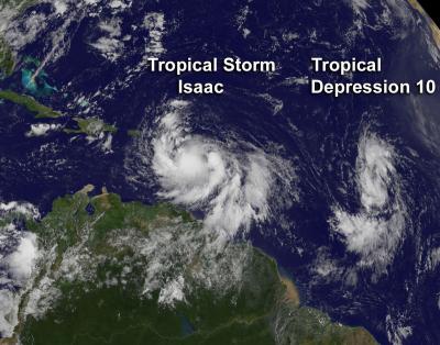 NASA sees Tropical Storm Isaac and Tropical D | EurekAlert!