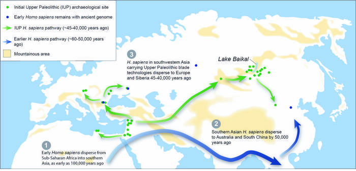 Dispersal of early Homo sapien [IMAGE] | EurekAlert! Science News Releases