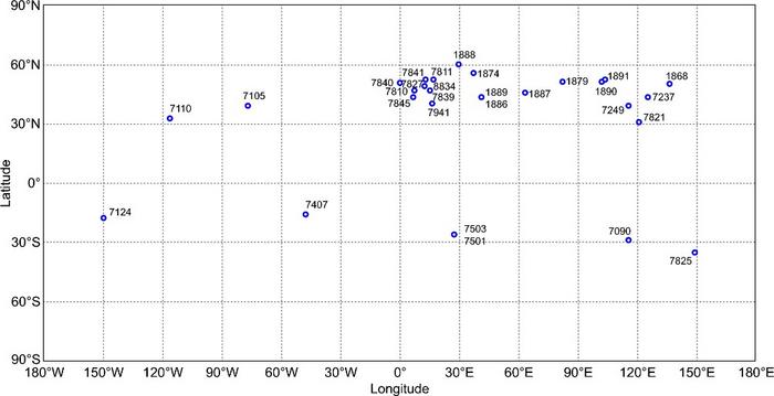 Distribution of the 29 ILRS st [IMAGE] | EurekAlert! Science News Releases