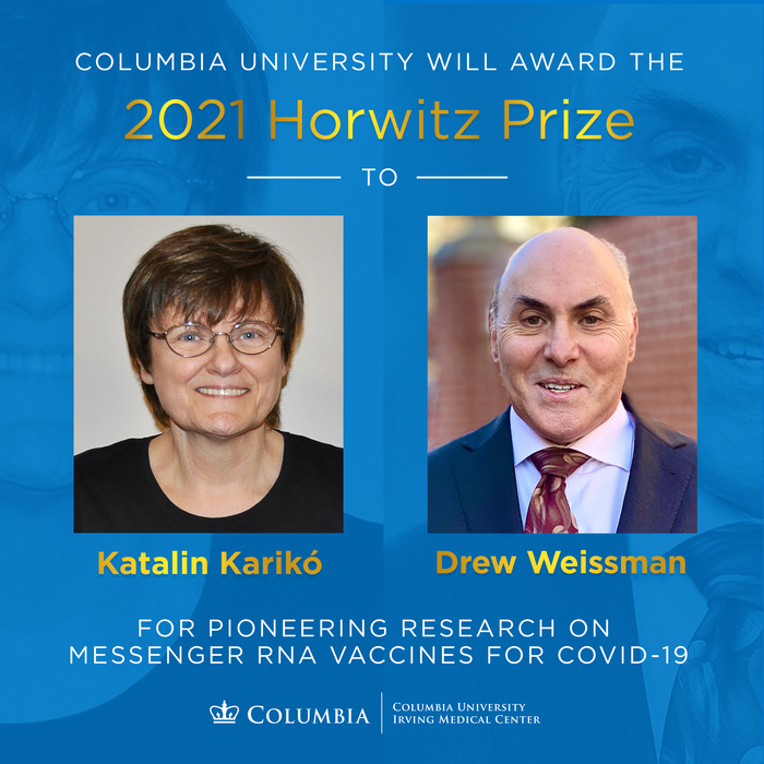 Katalin Karikó and Drew Weissman awarded Horw | EurekAlert!
