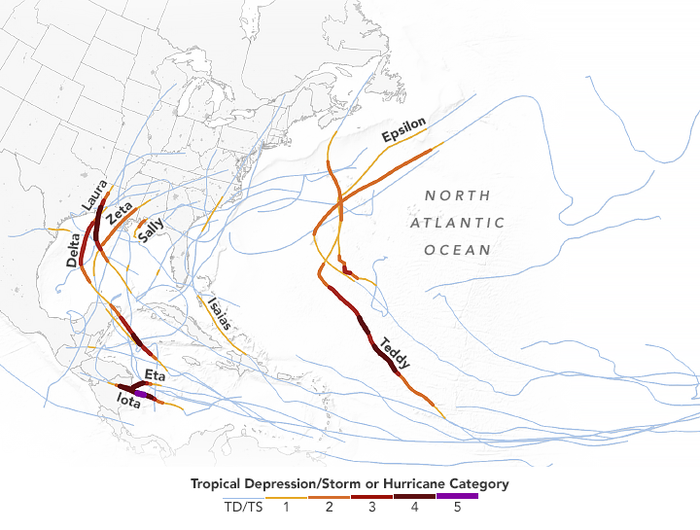 Hurricane tracks for 2020 seas [IMAGE] | EurekAlert! Science News Releases
