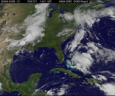 GOES Satellite Eyeing 2 Areas [IMAGE] | EurekAlert! Science News Releases