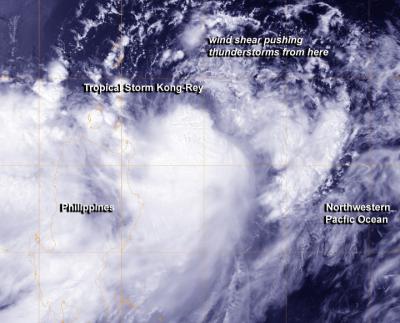 NASA sees Tropical Storm Kong-Rey battling wi | EurekAlert!