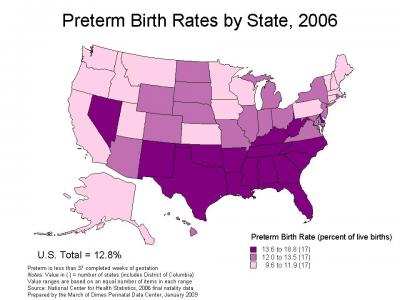 US Map of Preterm Birth Rates, [IMAGE] | EurekAlert! Science News Releases
