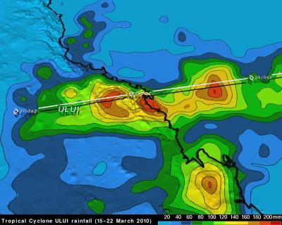 TRMM satellite rainfall map of Cyclone Ului's | EurekAlert!