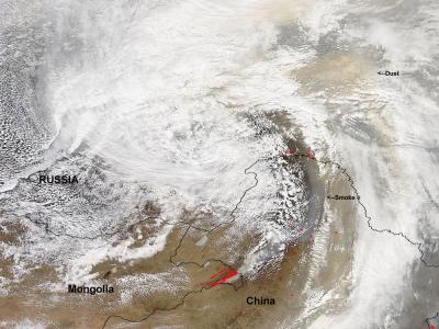 Dust, Fires and Smoke in North [IMAGE] | EurekAlert! Science News Releases