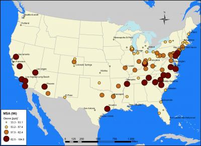 Ozone Levels, Average Exposure [IMAGE] | EurekAlert! Science News Releases