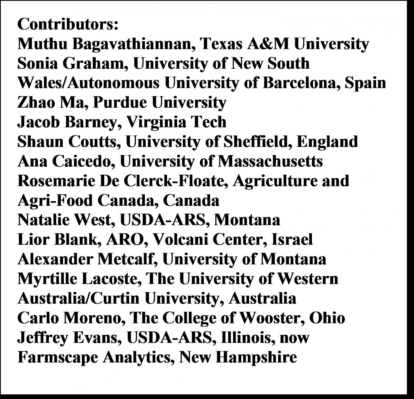 List of Contributors [IMAGE] | EurekAlert! Science News Releases
