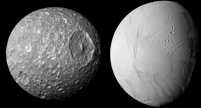 Saturn Moons Mimas Enceladus [IMAGE] | EurekAlert! Science News Releases