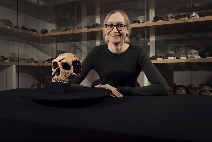 Dr Emma Pomeroy with the skull [IMAGE] | EurekAlert! Science News Releases