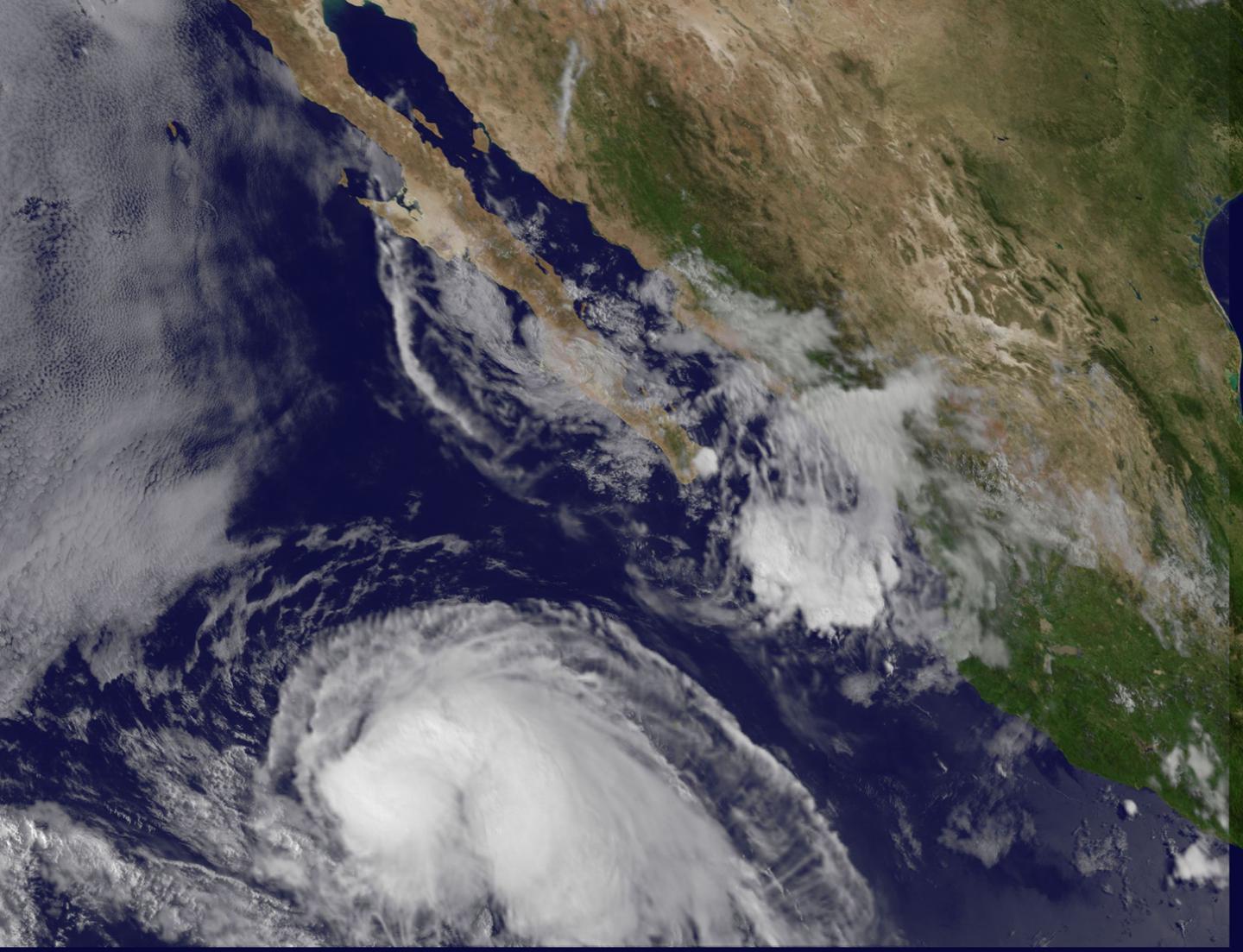 Satellite shows some shear in Hurricane Hilar | EurekAlert!