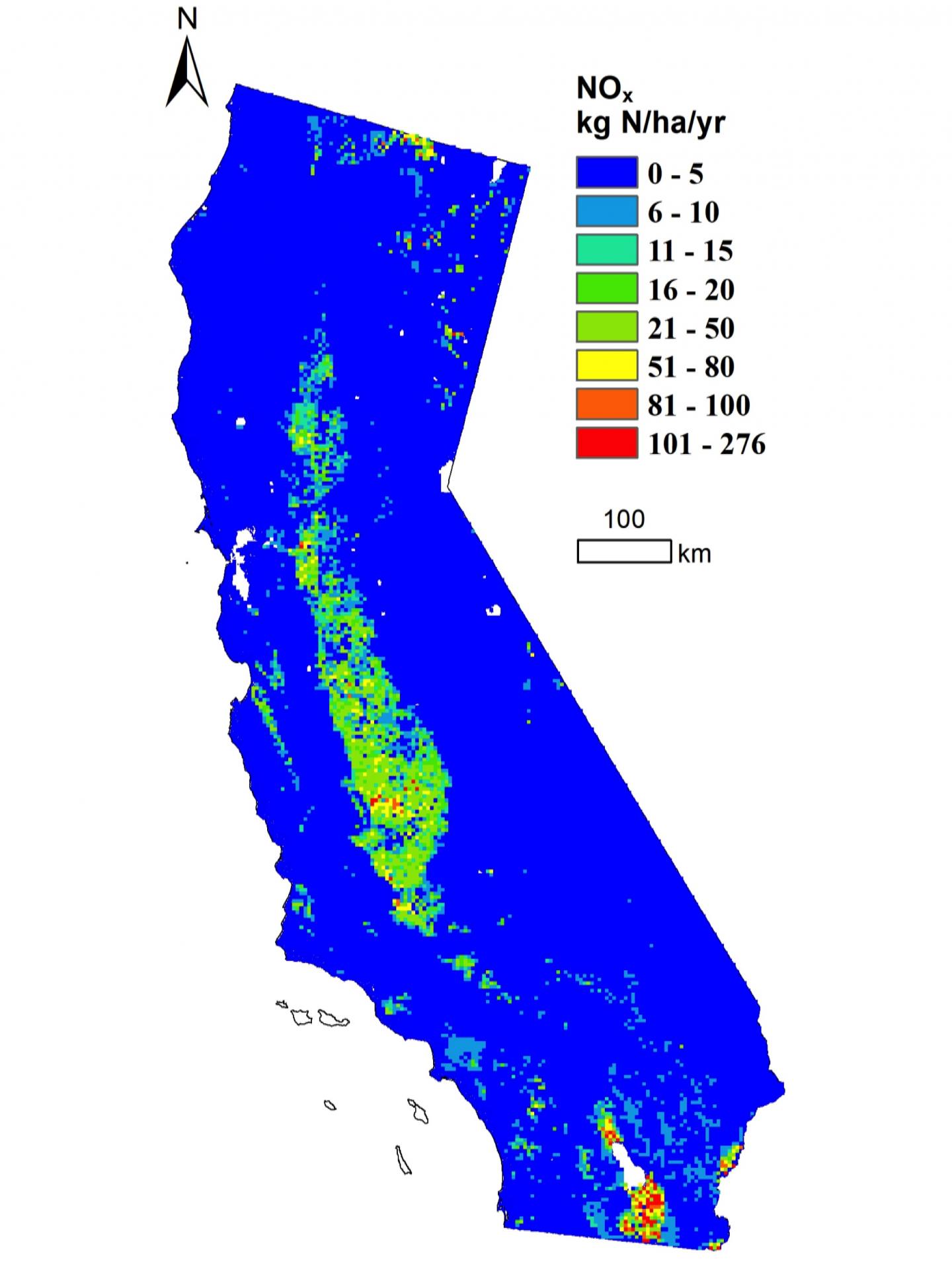 NOx Emissions Map of Californi [IMAGE] | EurekAlert! Science News Releases