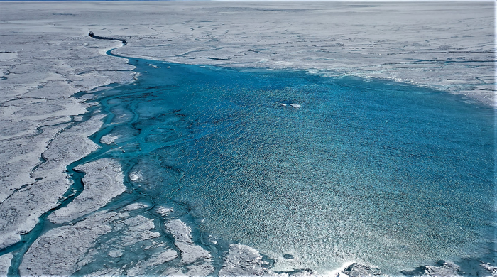 Melt lake on the Greenland Ice [IMAGE] | EurekAlert! Science News Releases
